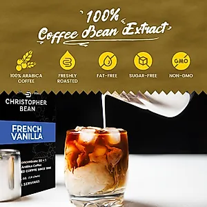 Christopher Bean Coffee - 396 servings, 30 to 1 Blend Bag in Box Liquid Instant Coffee or Cold Brew Coffee Concentrate - Hot or Iced Coffee - French Vanilla