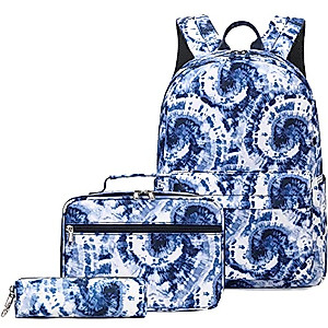 Joyfulife Girls Backpacks, Tie Dye Backpack for Girls Kids Bookbags School Backpack with Lunch Box (Tie Dye Blue)