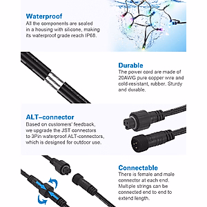 ALITOVE WS2811 12V LED Pixels 12mm 8 inch Spacing 50 LEDs Addressable RGB LED Bullet String Lights Diffused Digital Dream Color Programmable Module Lights Waterproof IP68 with 3pin ALT-Connector