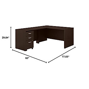 Bush Business Furniture Series C 60W L Shaped Desk with 3 Drawer Mobile File Cabinet in Mocha Cherry