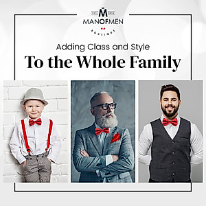 Man of Men Red Bow Tie, Red Bow Ties for Men - Pre-Tied Formal Tuxedo Bowtie - Adjustable Length - Huge Variety Colors Available (Red)