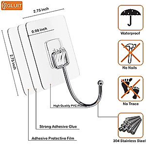 GLUIT Adhesive Hooks Medium 6 Pack and Large 6 Pack for Hanging Heavy Duty Wall Hooks 22 lbs Self Adhesive Towel Hook Waterproof Transparent Hooks for Keys Bathroom Shower Outdoor Kitchen