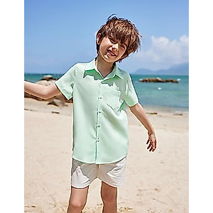 COOFANDY Big Boys Light Blue Button Down Shirt Kids Short Sleeve School Dress Shirt