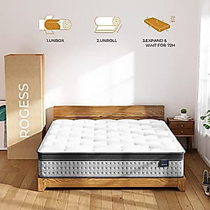 Mattress Topper Full, Innerspring Hybrid Mattress in a Box, Motion Isolation Individually Wrapped Pocket Coils Mattress, Foam and Spring Mattress for Pressure Relief, Purple… (Grey-10 inch, Queen)