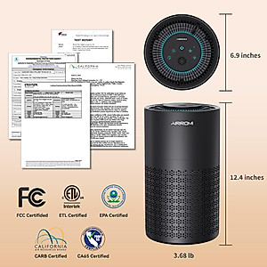 AIRROMI Air Purifiers with an Extrea Filter Covers Up to 990 sqft, Air Cleaner with Fragrance Sponge for Allergens Dust, Smoke, Odor, Dander, Pollen, H13 True HEPA 3-in-1 Filte (black)
