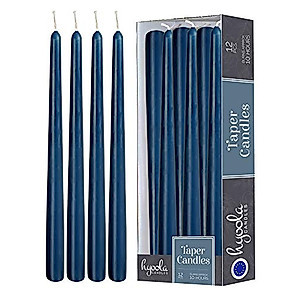 12 Pack Tall Taper Candles - 12 Inch Midnight Blue Dripless, Unscented Dinner Candle - Paraffin Wax with Cotton Wicks - 10 Hour Burn Time
