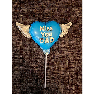Heavenly Balloons on a stick Miss You Dad (blue) balloon heart shaped with angel wings