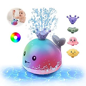 Candyfouse Baby Bath Toys, Whale Spray Swimming Pool Toy, Four Water Spray Patterns, Baby Light Up Bath Tub Toys, Waterproof Design Fun Bath Toys, Smooth Body Safety, Baby Toys for Kids（Grey）