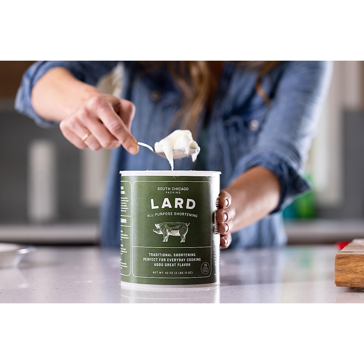 South Chicago Packing Traditonal LARD Shortening, 42 Ounces, Specialty Baking Shortening and Cooking Fat