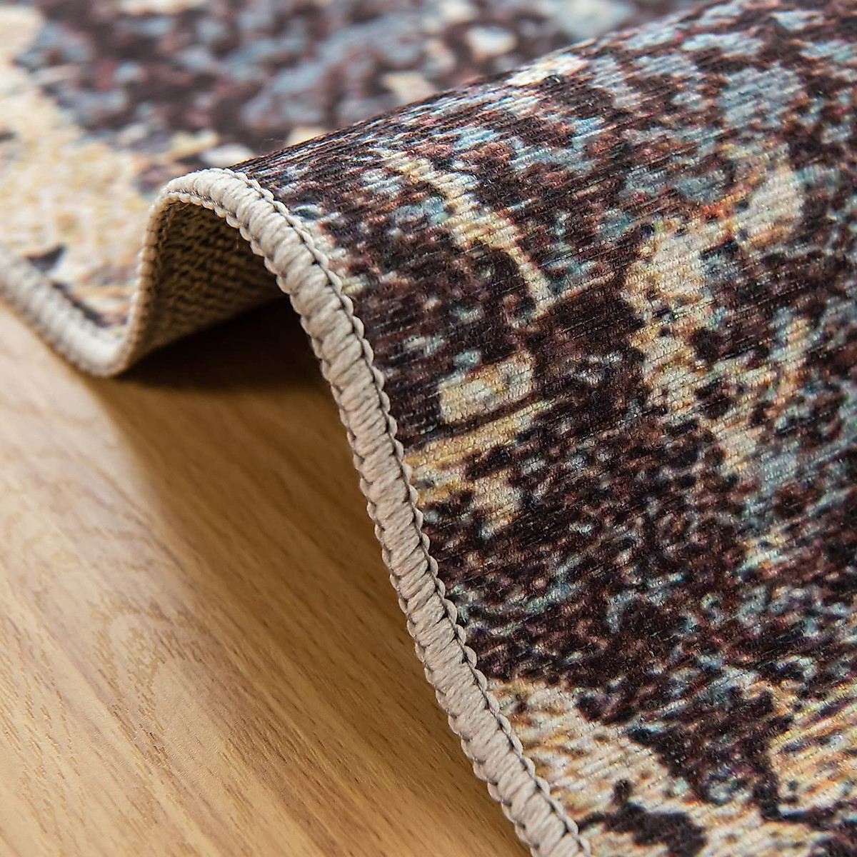 OIGAE Washable Rug 9x12, Abstract Modern Area Rugs with Non-Slip Backing, Non-Shedding Floor Mat Throw Carpet for Living Room Bedroom Kitchen Laundry Home Office, Gold/Brown