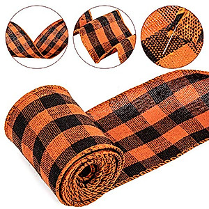 Whaline 8 Fall Burlap Ribbon Roll Assorted Thanksgiving Wired Wrapping Ribbon Rustic Plaid Red Orange Brown Nature Craft Ribbon for Gift Wrapping Wedding Autumn Harvest Wreath Decor, 26 Yard