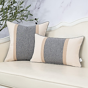 Yangest Patchwork Pillow Cover 12x20 Inch Luxury Cotton and Linen Cushion Cover Rectangle Pillowcover for Couch Bedroom Living Room,Gray