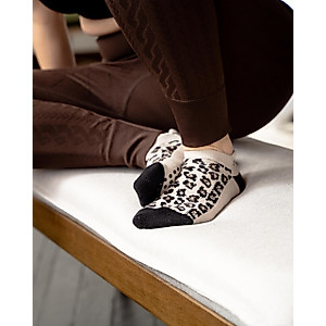 Great Soles Ombre and Leopard Print Non Skid Socks for Women - Non Slip Grip Yoga Socks for Pilates, Barre, Ballet (Leopard Black)