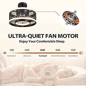 Atocif Bladeless Ceiling Fan with Light, Caged Ceiling Fan with LED Light, Ceiling Fans with Lights Remote Control, Dimmable, low-noise, Timing, for Bedroom, Living Room, Kitchen