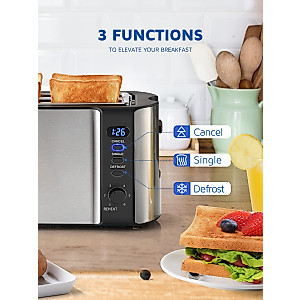 DyBaxa Stainless Steel Toaster 4 Slice Smart LED, Toaster 2 Slice Long Slot, 4 Slice Toaster Wide Slot for Bagel Sourdough Artisan Croissant Muffin, 6 Browning Control, Warming Rack, Crumb Tray