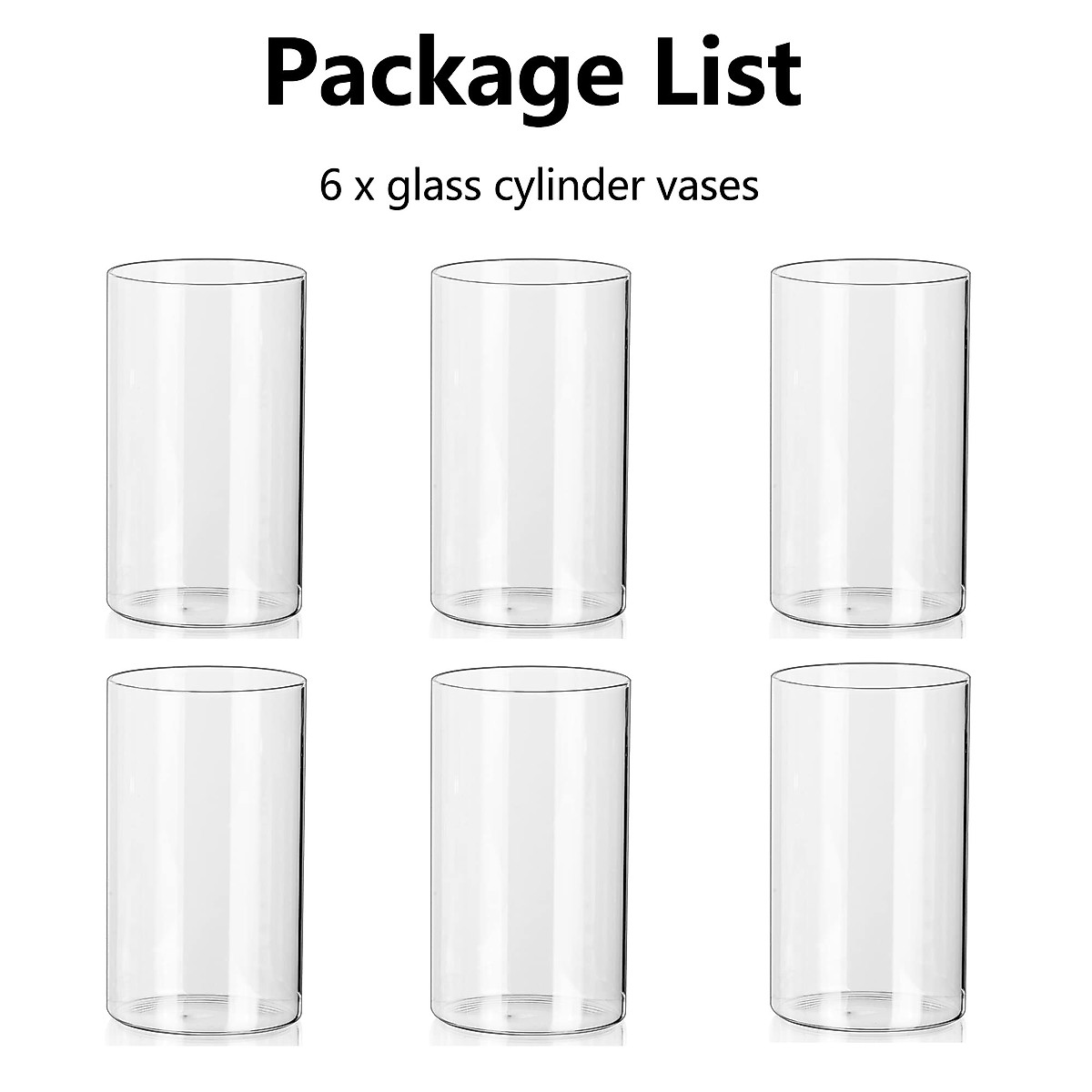 Hewory Glass Cylinder Vases Set of 6, Hurricane Candle Holders for Pillar or Floating Candles, Tall Clear Vase for Centerpieces, Round Vases for Wedding Anniversary Events Home Table Decor, 5.9in