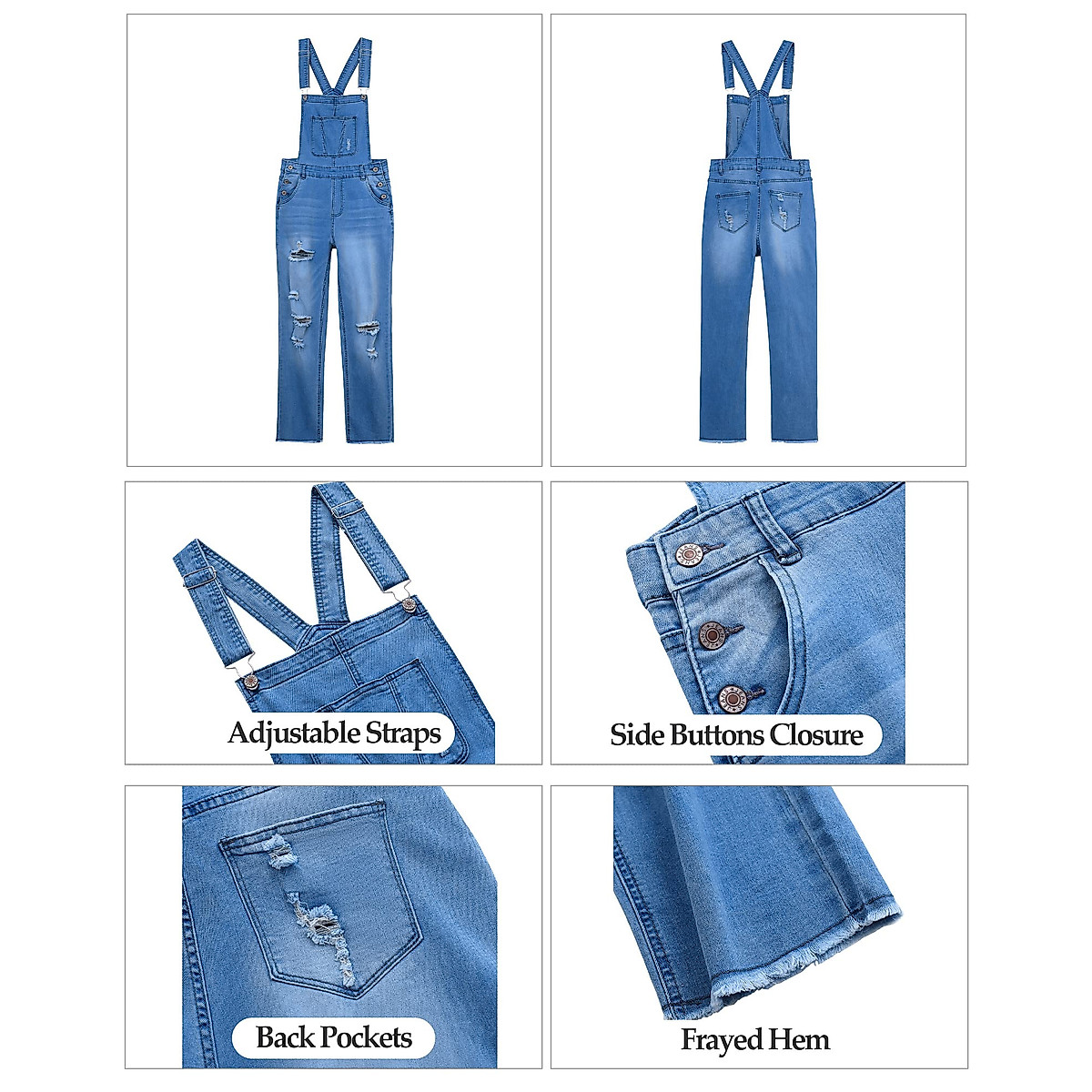 luvamia Women's Casual Distressed Adjustable Denim Bib Overalls Jeans Pants Jumpsuits Blue Size X-Large