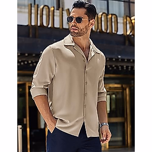 COOFANDY Men's Luxury Satin Dress Shirt Long Sleeve Silk Button Down Shirt Shiny Dress Shirt