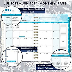 Planner 2023-2024 - Academic Planner/Calendar 2023-2024 from Jul.2023 - Jun.2024, 2023-2024 Planner Weekly and Monthly with Tabs, 6.3" x 8.4", Hardcover + Back Pocket + Twin-Wire Binding, Daily Organizer - Petunia