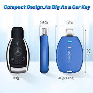 Keychain Portable Charger for iPhone, Airpods, 1600mAh Power Emergency Pod Compatible with iPhone 14/14 Plus/14 Pro Max/13/13 Pro Max/12/12 Mini/12 Pro Max/11 Pro/XS Max/XR/X/8/7/6/6S Phones et, Blue