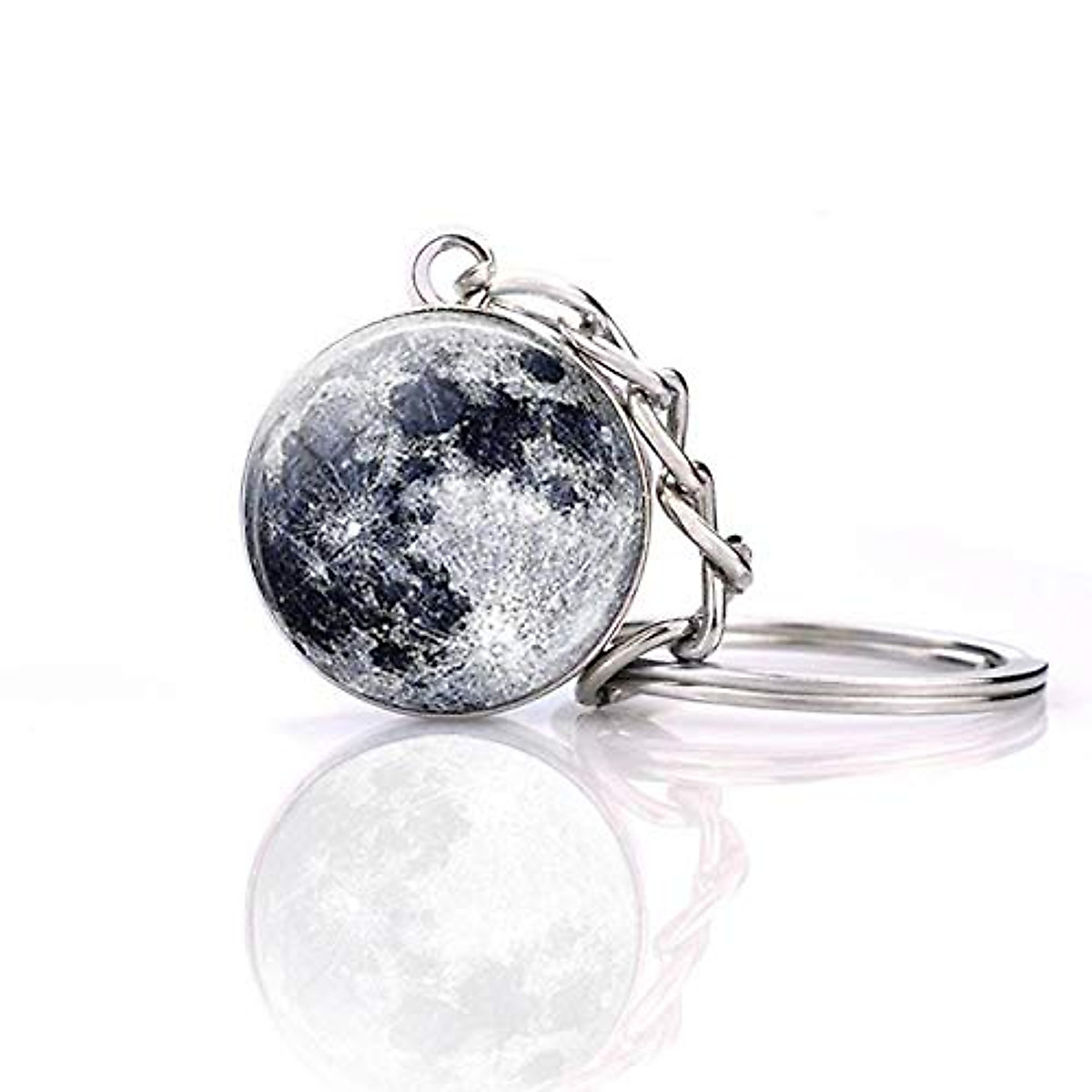 JWPavilion Solar System Planet keychain Accessories Pendant Glow In The Dark Galaxy Crystal Glass Ball Key Chain Rings Creative Gifts For Women Men Charms Luminous Globe Llaveros Keyring(Moon)