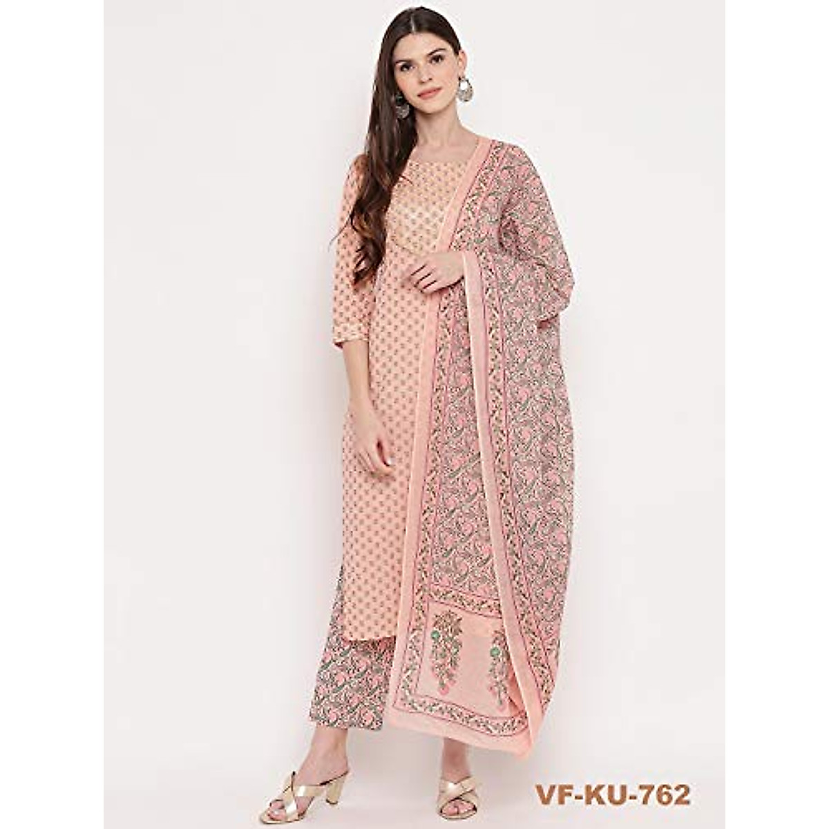 Ziya women's 100% cotton indian pakistani kurti palazzo pant set 700 (Orange 762, 3XL-46)