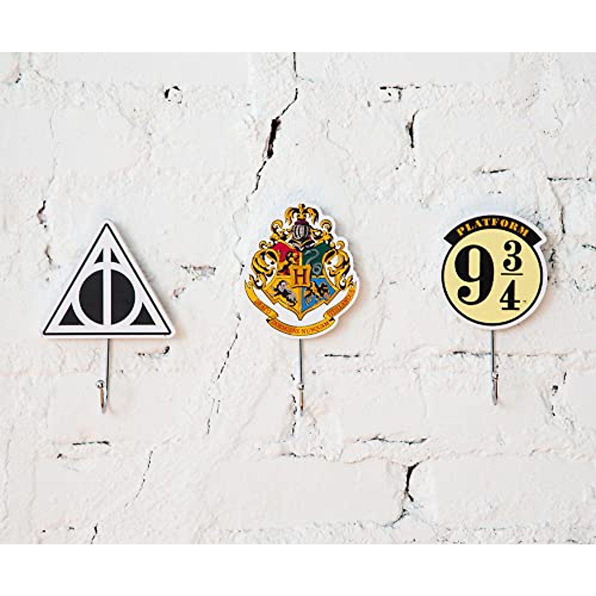 Harry Potter Icons Die-Cut Coat Hanger Wall Hooks, Set of 3 | Ready To Mount Decor, Storage Rack Organizer For Hanging Jackets, Hats, Purses