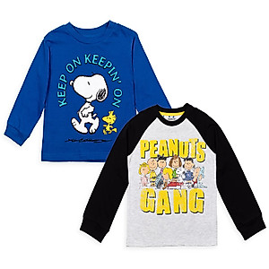 Peanuts Snoopy Charlie Brown and Friends Little Boys 2 Pack T-Shirt Blue/Grey 7-8