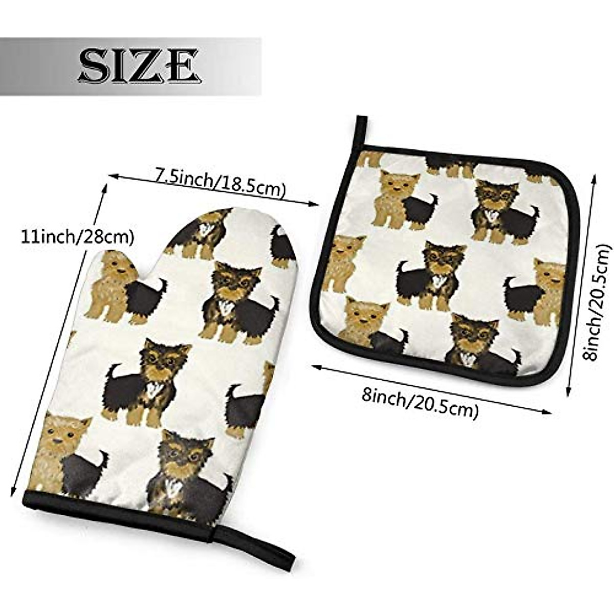 Honge Cute Yorkie Dog Pet Kitchen Waterproof Heat Resistant Oven Mitts and Potholders for BBQ Cooking Grilling
