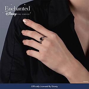 Jewelili Enchanted Disney Fine Jewelry Black Rhodium over Sterling Silver with 1/10 CTTW Black Diamond and Onyx Maleficent Ring Size 8