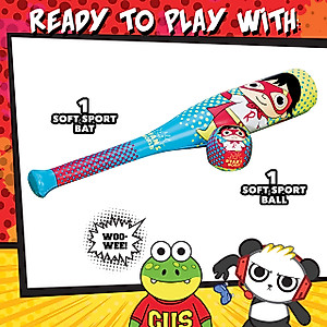 Franklin Sports Ryan's World Kids Baseball Bat + Ball Set - Soft Plastic Jumbo Bat + Baseball for Kids + Toddlers - Beginner Toy Baseball Bat Set