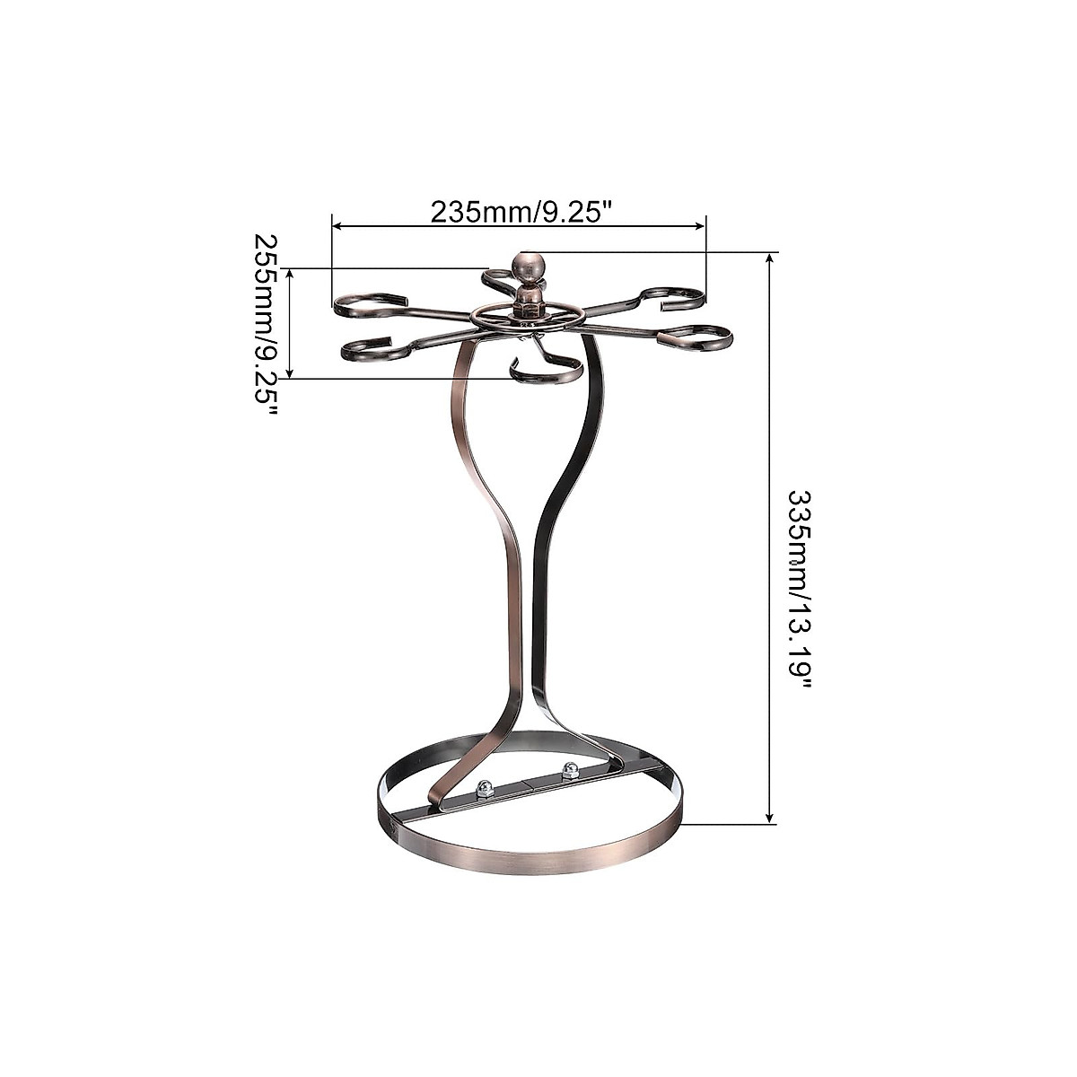 uxcell Countertop Wine Glass Holder, Freestanding Wine Glass Rack with 6 Hooks, Metal Stemware Holder Stand for Bar, Kitchen Home Storage (Bronze 235x335mm)