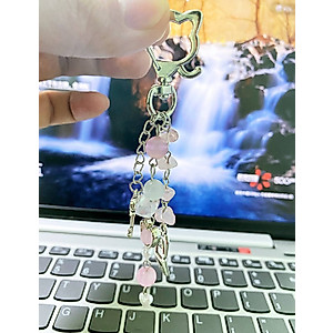 Cute aesthetic Y2k Keychains For Kid Teens Girl Women Beads crystal Heart Kawaii Key Chains (Pink)