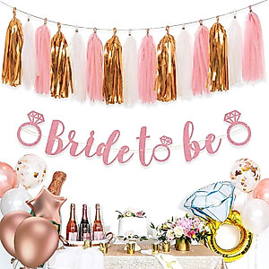 AONOR Rose Gold Bachelorette Party Decorations - Glittery Letters Bride to Be Banner, Tissue Paper Tassels Garland Set for Engagement Party, Bridal Shower Decorations Supplies