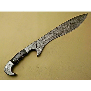 18" Custom Hand Made Damascus Steel Kopis Hunting Bowie Knife Handle Bull Horn HB 21