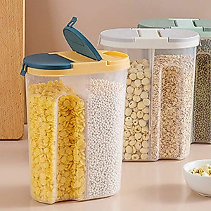 Cabilock Airtight Food Storage Containers Cereal Dispenser Container 2 Compartments Kitchen Food Storage Containers For Cereal Chips Nuts Pasta Rice Snacks Storaging (Blue)