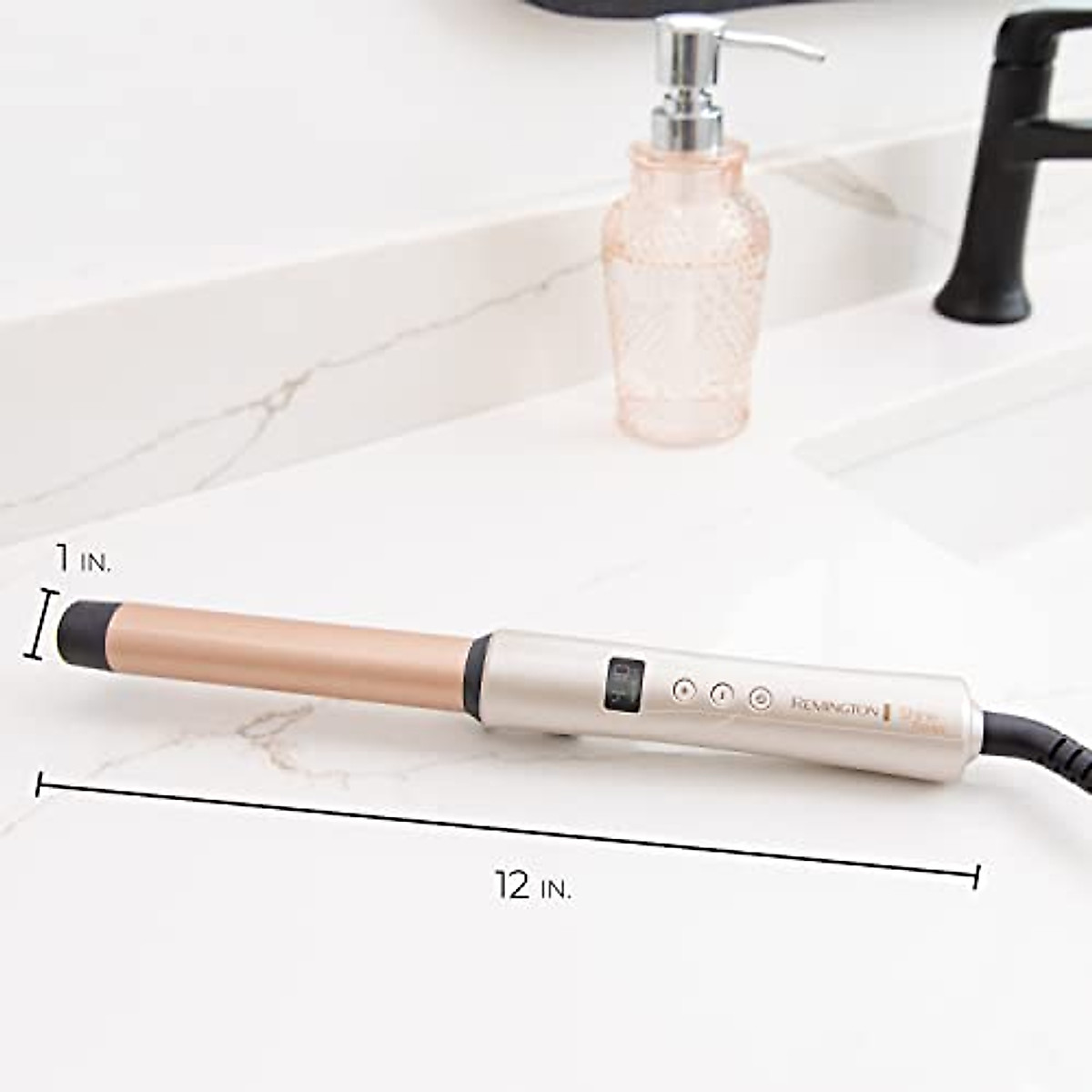 REMINGTON Shine Therapy Argan Oil & Keratin Infused 1 Inch Straight Barrel Curling Wand for Loose Waves, Includes Heat Glove