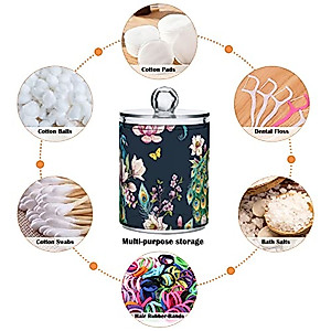 xigua 2 Pack Elegant Floral Peacock Apothecary Jars with Lid, Qtip Holder Storage Containers for Cotton Ball, Swabs, Pads, Clear Plastic Canisters for Bathroom Vanity Organization (10 Oz)