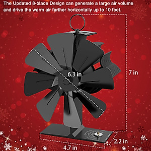 Wood Stove Fan Heat Powered, 2023 New 8-Blade Fireplace Fan Non-Electric,Thermoelectric Fan with Thermometer for Wood/Pellet Burning stoves,Circulating Warm Air and Saving Fuel, Quiet Operation