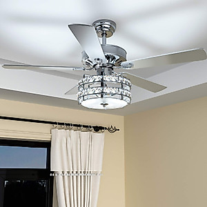 Tangkula Ceiling Fan with Crystal Light, 52 Inches Classical Ceiling Fan with Remote Control & 5 Iron Reversible Blades, 3 Speeds & 8 Hours Timer Function & Mute Motor (Silver)