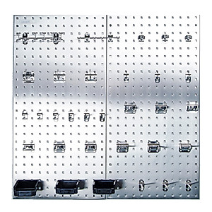 Triton Products Stainless Steel Pegboards - Set of 2 Locboards, Silver Wall Panels for Garage, Home Storage, and Organization, 24" x 42"