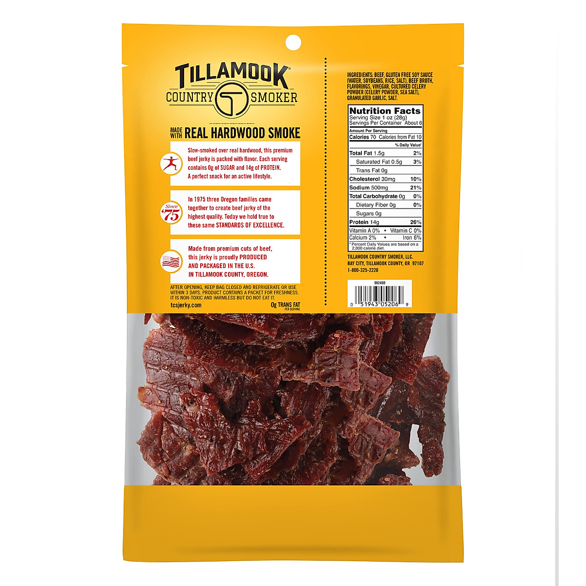 Tillamook Country Smoker Zero Sugar Original Keto Friendly Beef Jerky, 6.5 Ounce (Pack of 2)