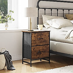 WLIVE Nightstand, Nightstand with 2 Drawers, Bedside Furniture, Night Stand, Small Dresser for Bedroom, College Dorm, End Table with Fabric Bins, Dormitory, Rustic Brown Wood Grain Print, Size L