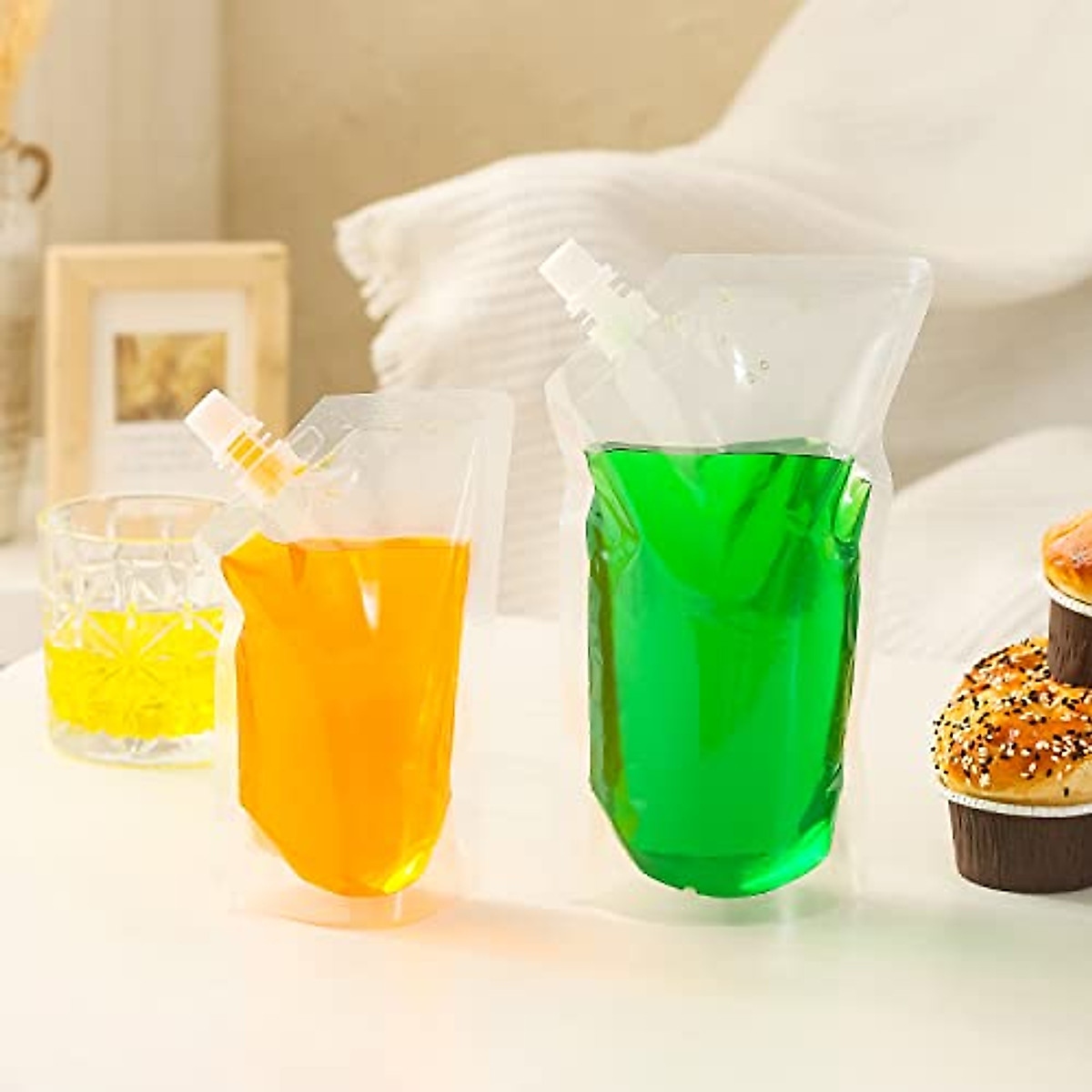 OHMAXHO Alcohol Pouches for Liquor,Reusable Drink Pouches for Adults Alcohol Drinking Flasks,Concealable Plastic Liquor Bags with Funnel,Plastic Travel Flasks (8OZ4 + 16OZ4)