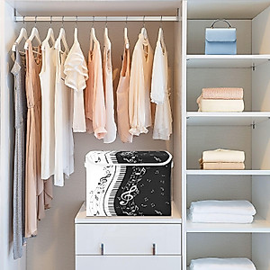 DIGTIA Piano Music Note Storage Bins with Lids Large Storage Basket with Handles Foldable Fabric Storage Box Organizer for Clothes Toys Closet Cabinet Home Office Bedroom
