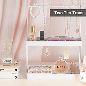 Lolalet Jewelry Organizer Stand Holder Mother's Day Gift, 4-Tier Cute Necklace Holder Stand Rack with 12 Hooks Place Rings Necklaces for Teen Girl Room Decor -White