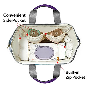 Anneunique Personalized Purple Yellow Basketball Print Tote Bag Backpacks Custom with Text Mommy Bag Gift for Boy Girl