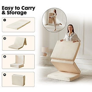 Eiayeebil Foldable Mattress, 4 Inch Portable Trifold Mattress, Foam Folding Mattress Topper, Breathable and Soft Washable Velvet Cover for Yoga,Travel and Guest Mat with Storage Bag, Single (25x75)