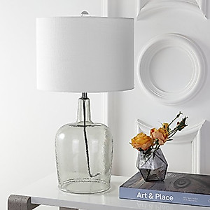 JONATHAN Y JYL4003A Augustine 26" Glass LED Table Lamp Modern Contemporary Bedside Desk Nightstand Lamp for Bedroom Living Room Office College Bookcase LED Bulb Included, Smoke Gray