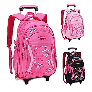 DAPERCI Travel Rolling Luggage Bag School Trolley Backpack Girls On Wheels Girl's Trolley School Wheeled Backpacks Child (Color : 6 Wheels Pink)
